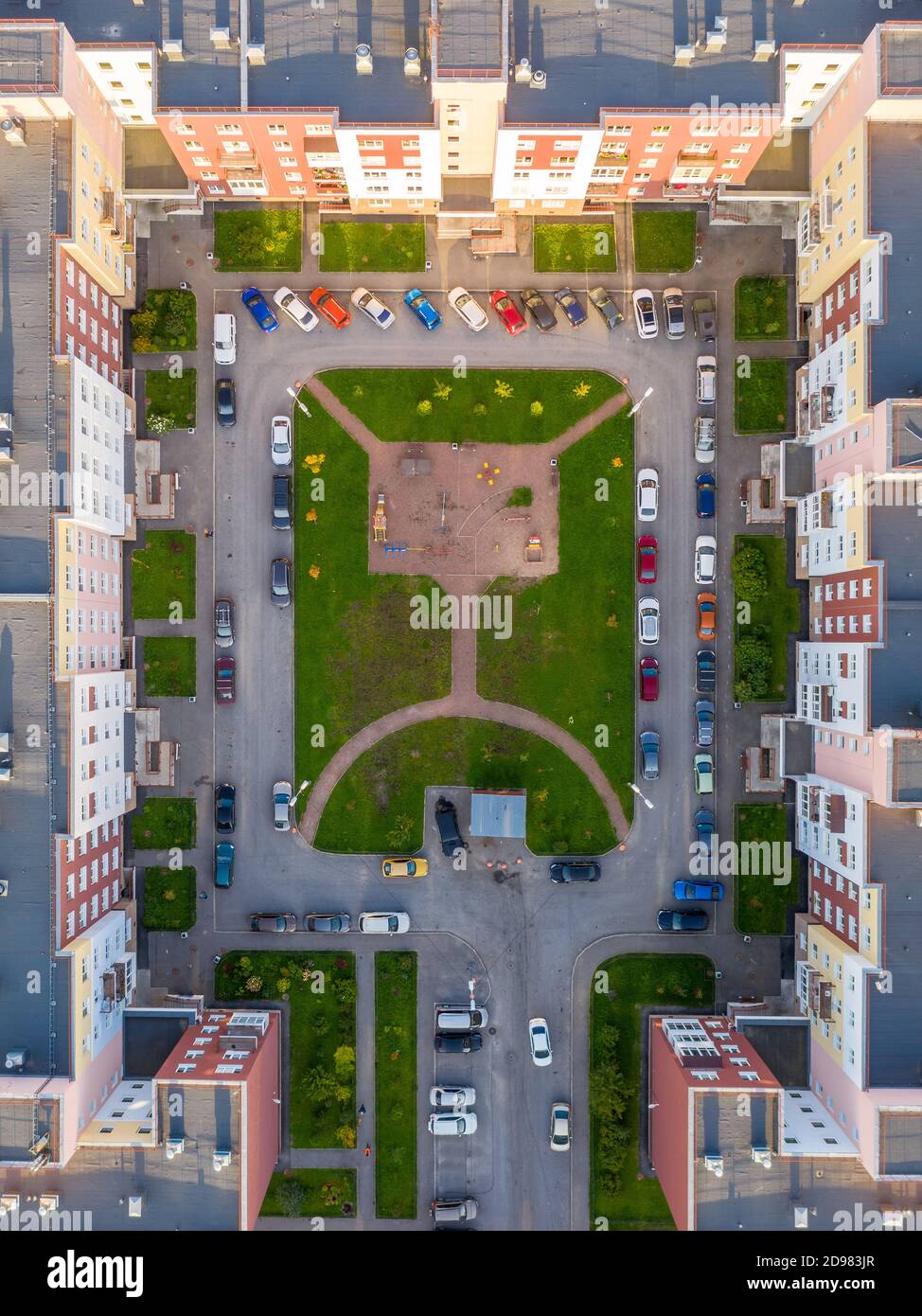 Modern city courtyard full of cars. Aerial top view Stock Photo - Alamy
