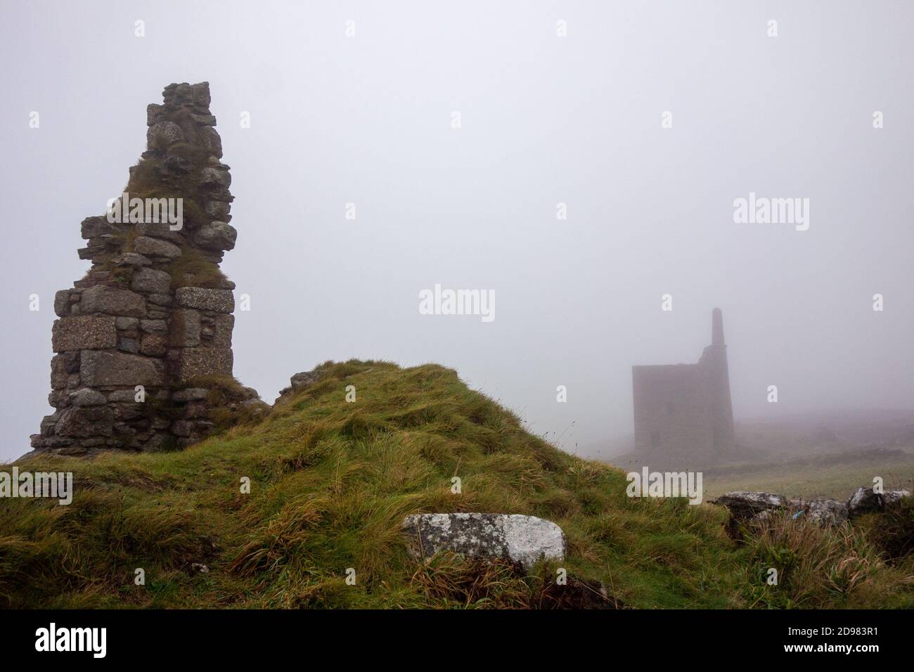 Botallack mine in the mist Stock Photo - Alamy