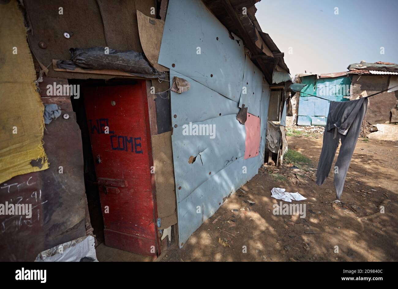 Alang, India, September 2008. View of the slum houses of shipbreaking ...