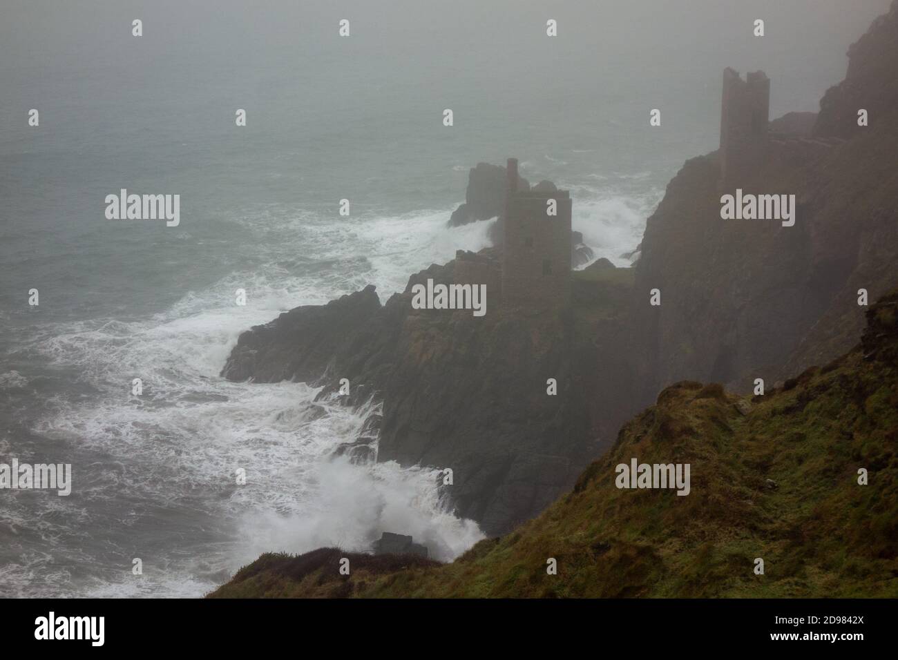 Crowns Engine Houses,Botallack mine in the mist Stock Photo - Alamy