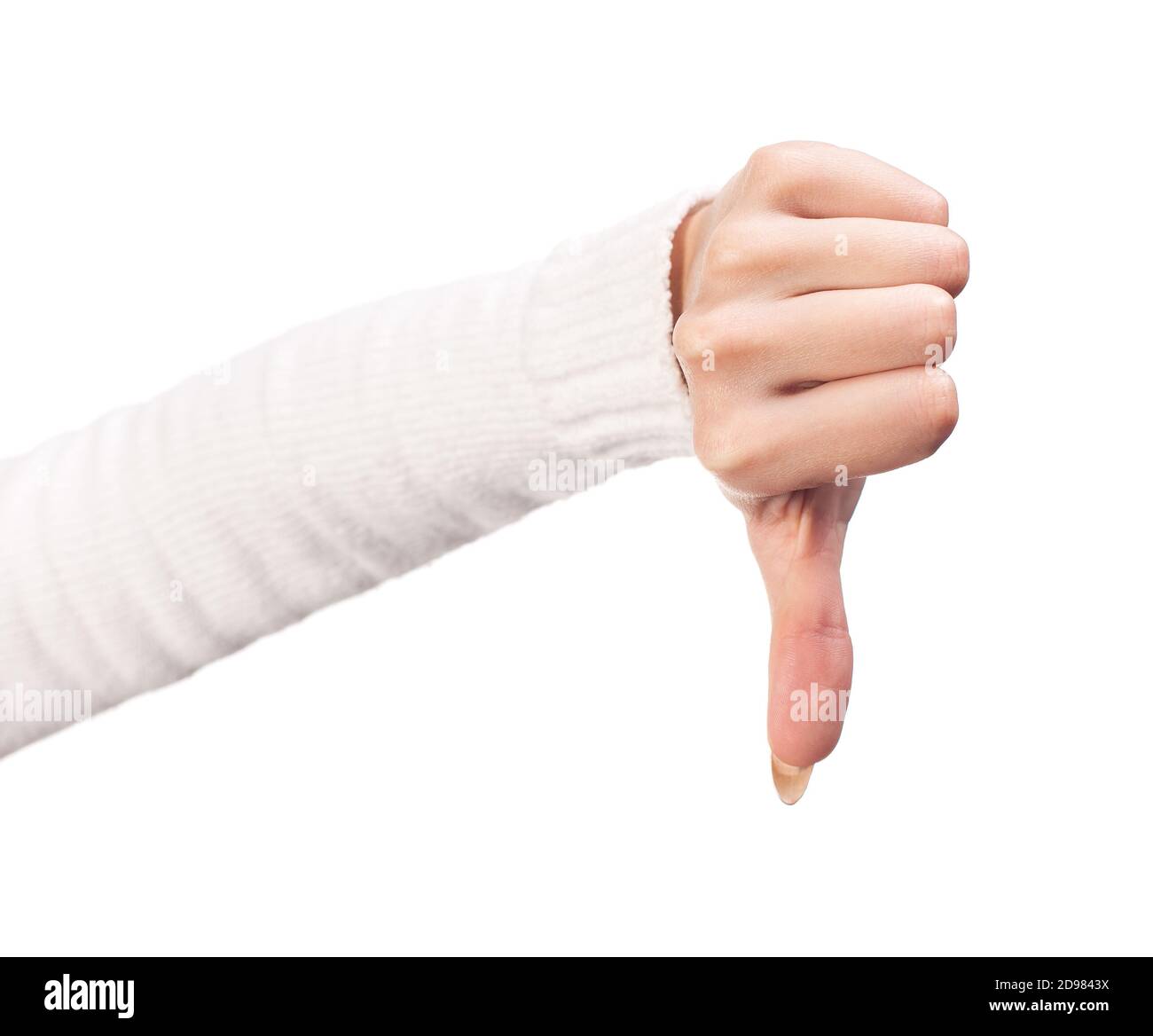Thumb down female hand sign isolated on a white background Stock Photo ...