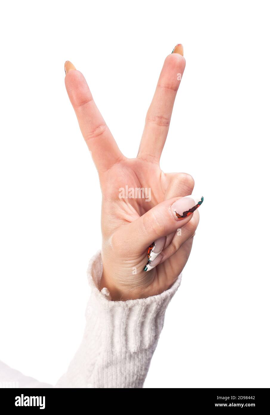 Hand - victory sign isolated on white background Stock Photo - Alamy