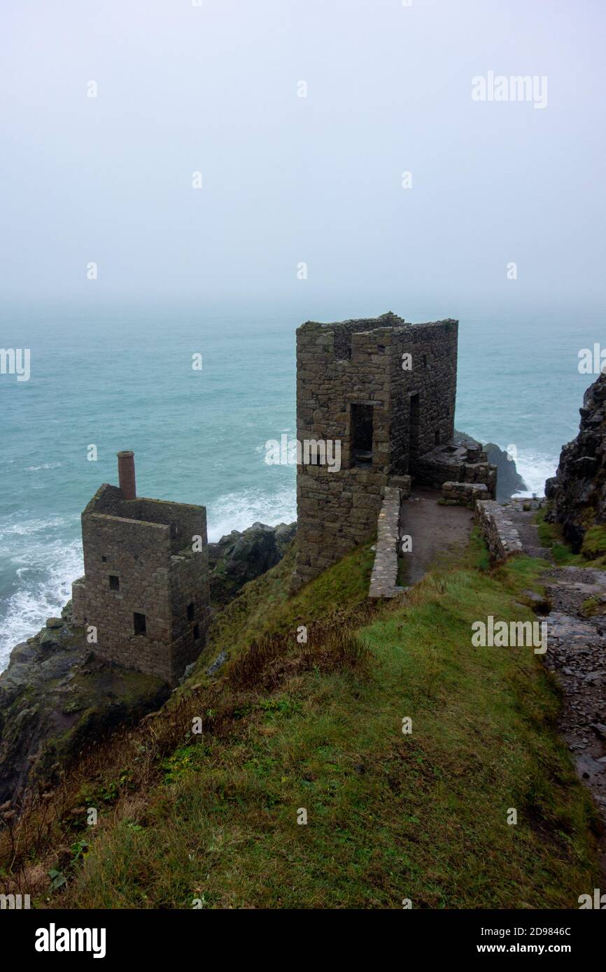 Crowns Engine Houses,Botallack mine in the mist Stock Photo - Alamy