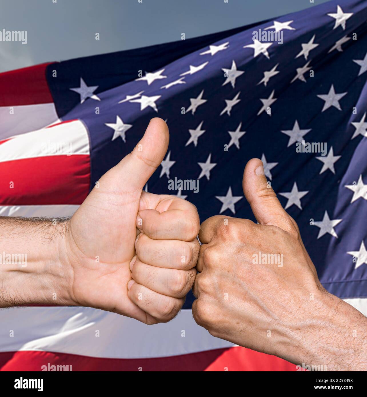 Patriotic concept. Thumbs up sign against of United States of America ...