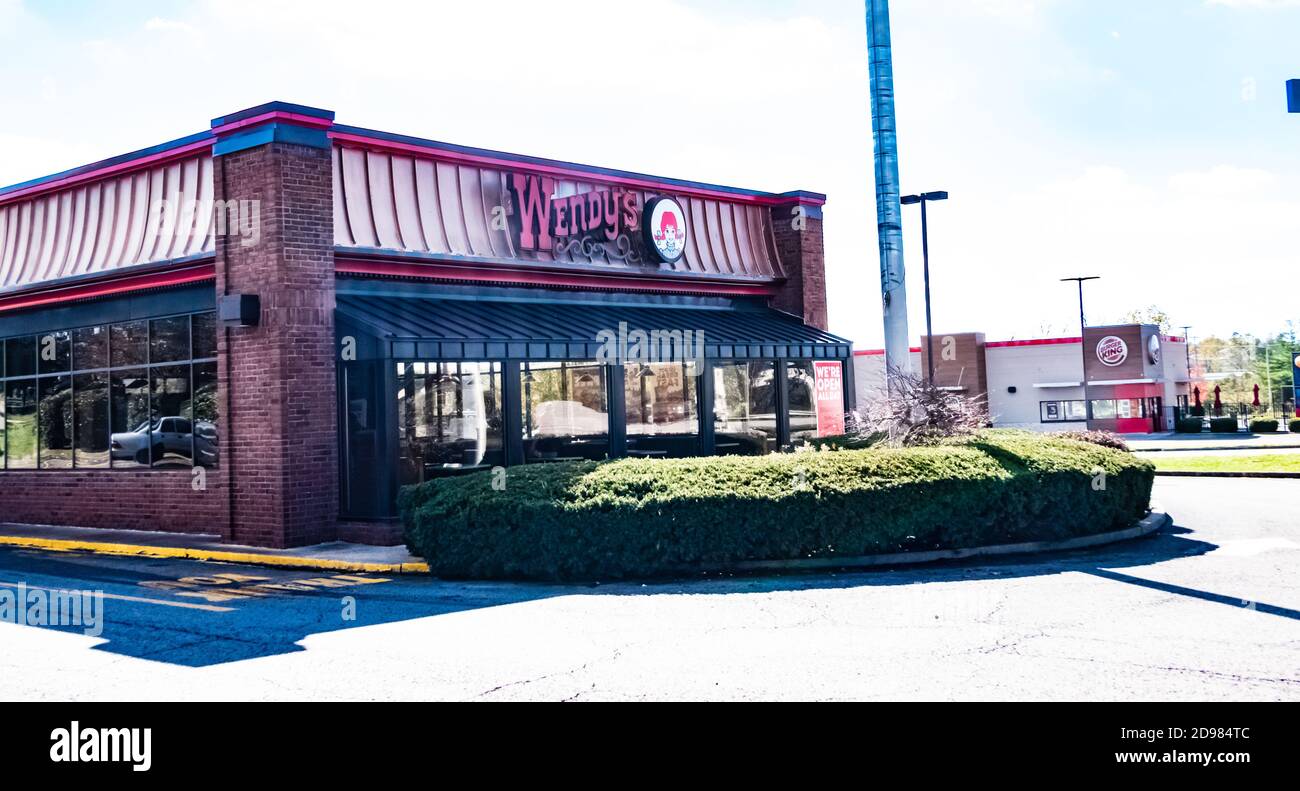 Wendy's fast food restaurant building exterior. With a view of the ...