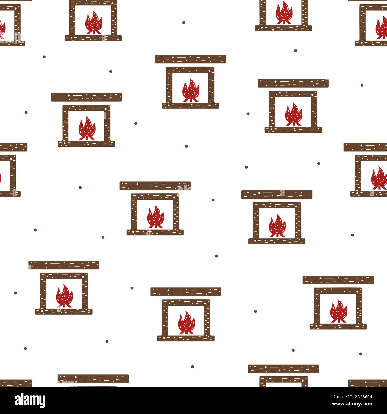 Seamless pattern of fireplace and fire in flat style on a white ...