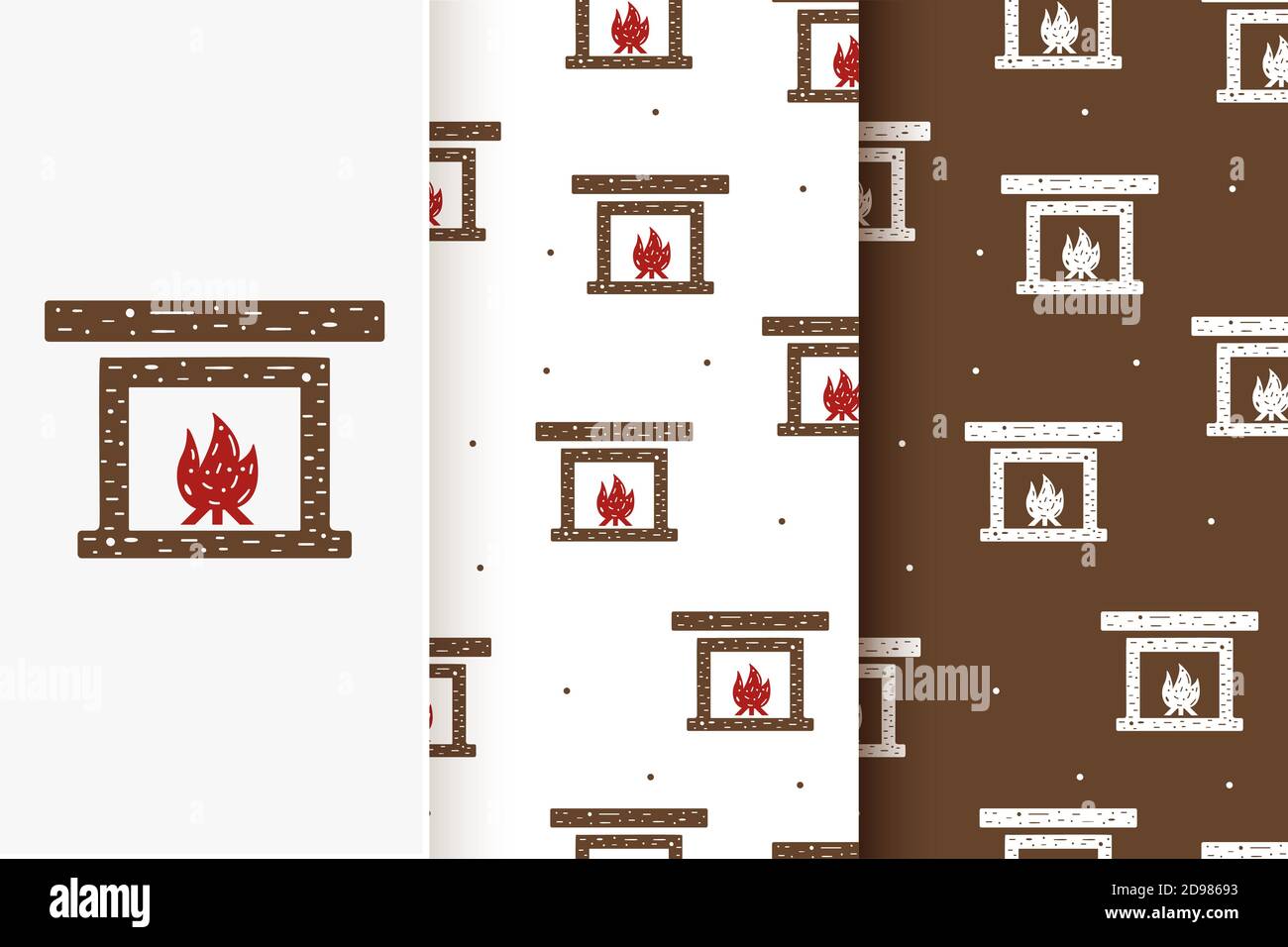 Set of seamless patterns of fireplace with fire in flat style Stock ...