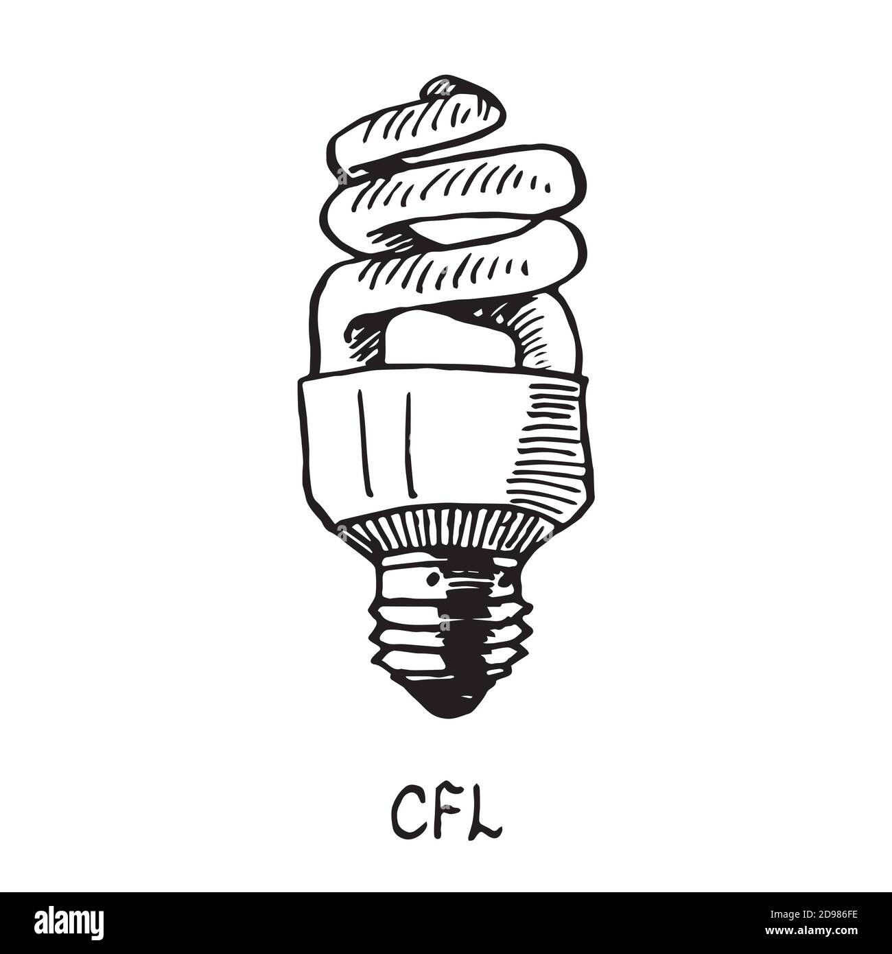 CFL lamp type, woodcut style design, hand drawn doodle, sketch isolated ...