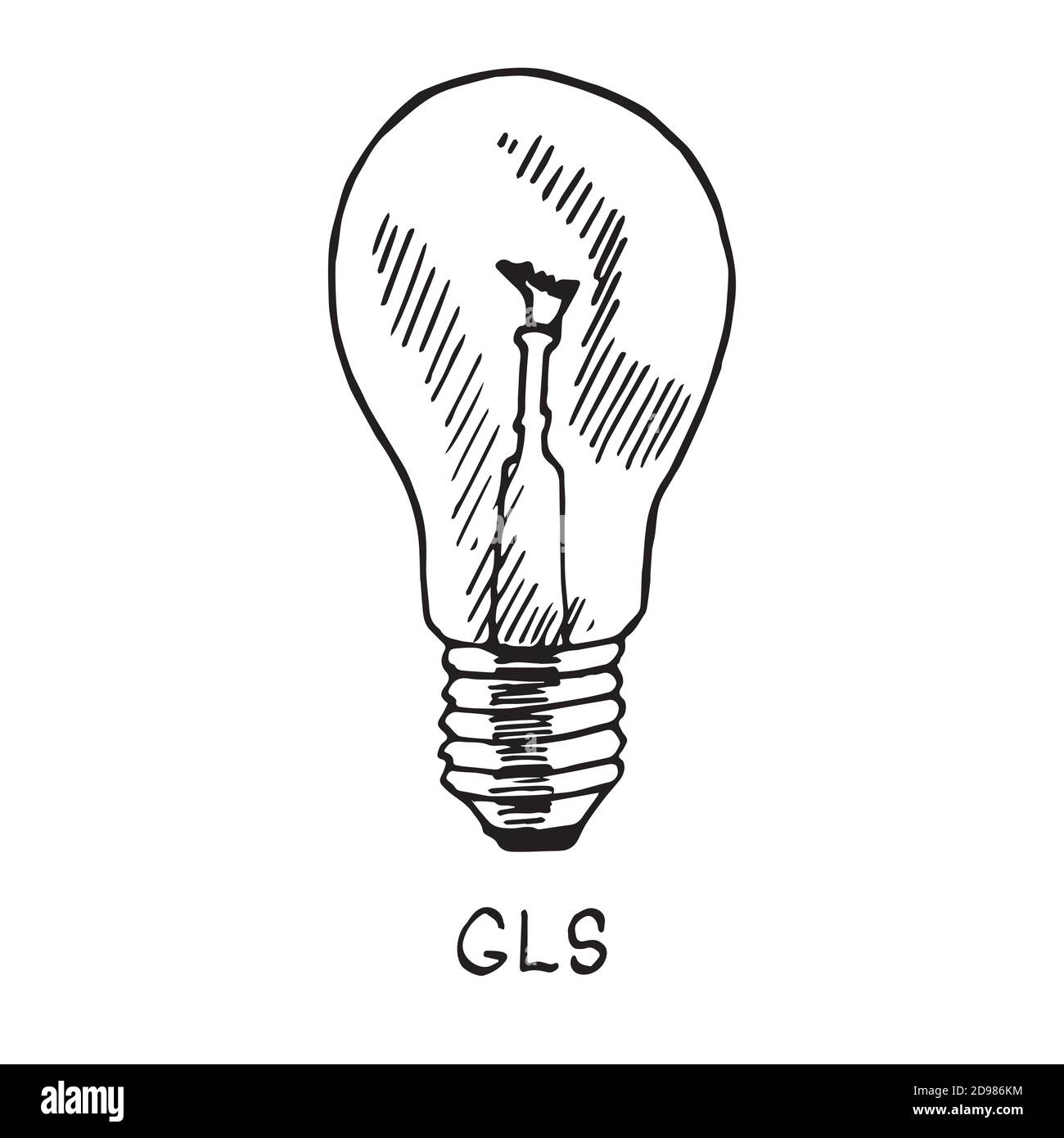 GLS lamp type, woodcut style design, hand drawn doodle, sketch isolated ...