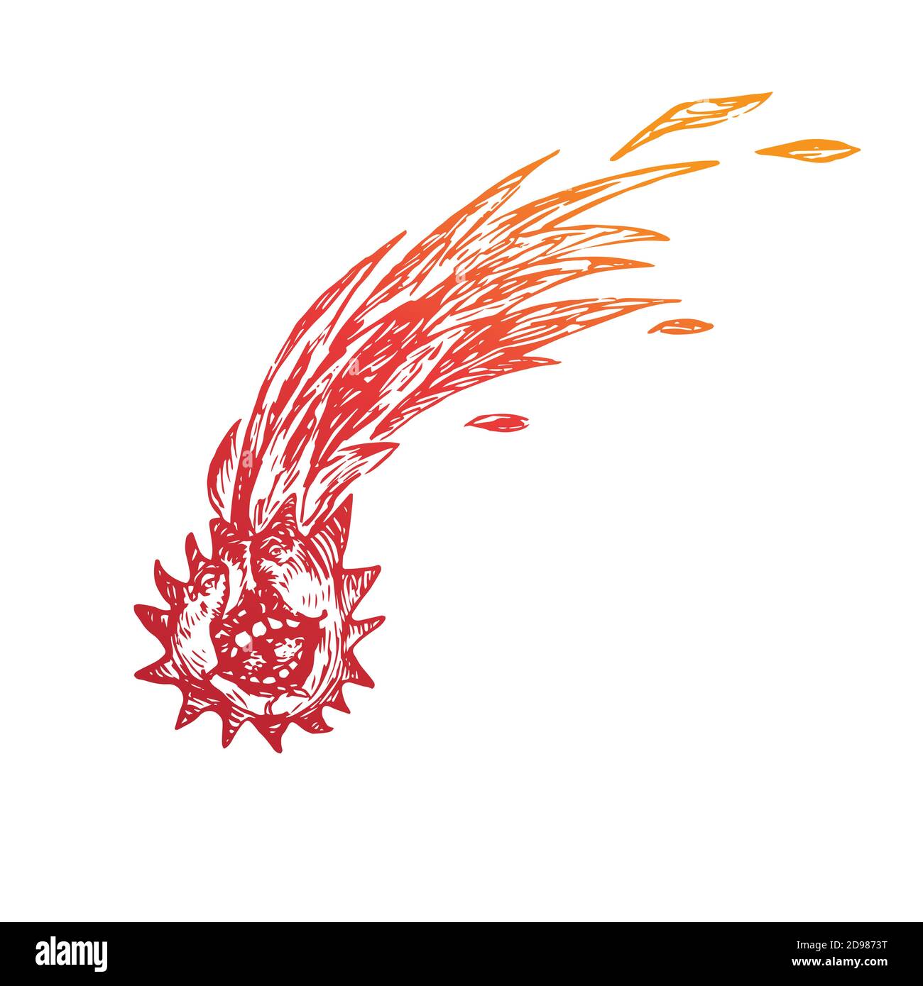 Funny comet with shouting face shining, widely opened eyes, old ...