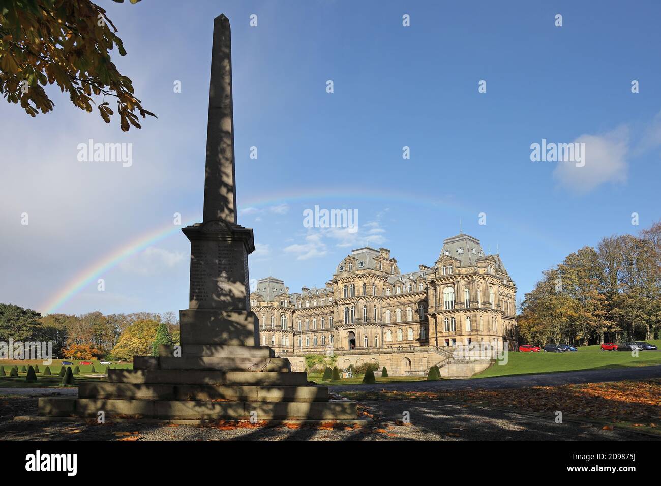 Rainbow and War Memorial in the Grounds of the Bowes Museum in Autumn ...