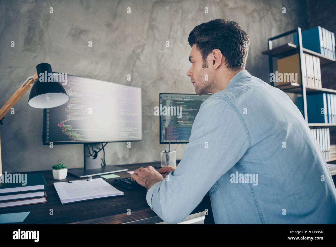 Man Computer Office Back View High Resolution Stock Photography and ...