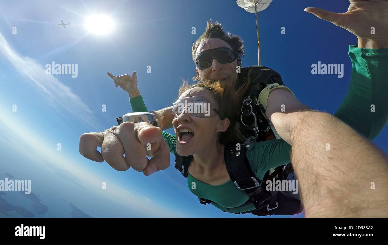 Sky diving tandem self portrait Stock Photo - Alamy