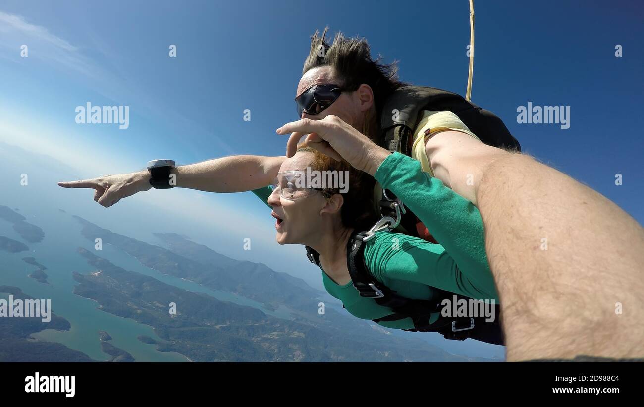 Sky diving tandem self portrait Stock Photo - Alamy