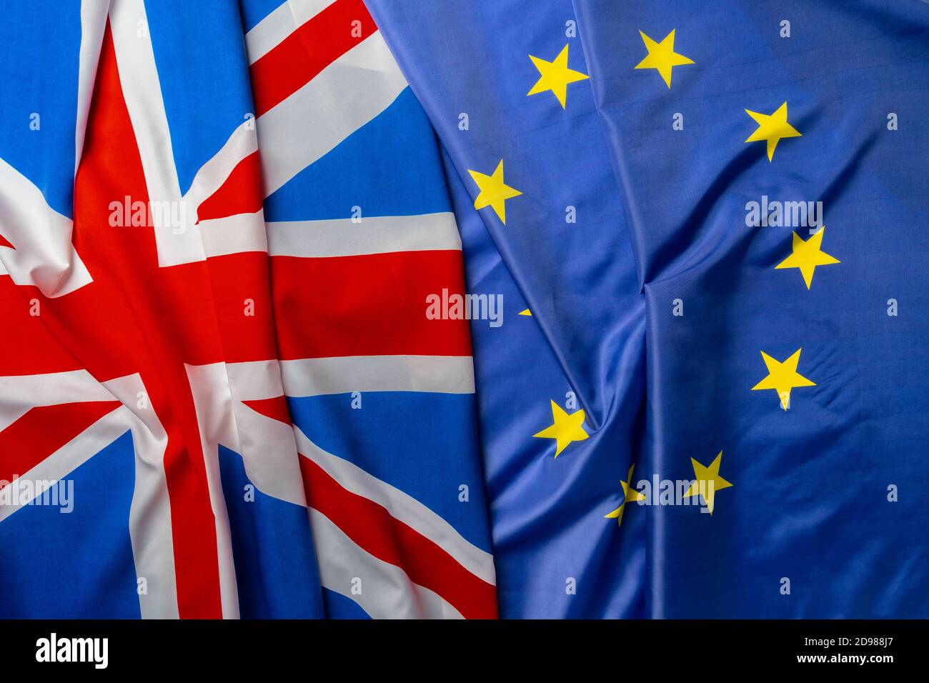 Flags of United Kingdom and European Union folded together Stock Photo ...