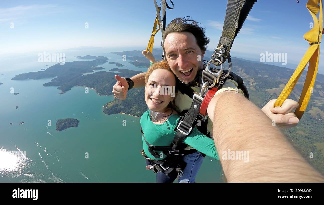 Sky diving tandem self portrait Stock Photo - Alamy