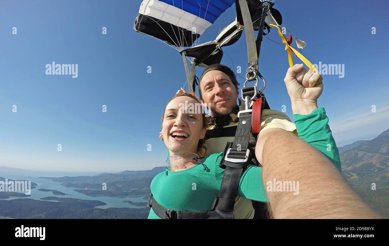Sky diving tandem self portrait Stock Photo - Alamy