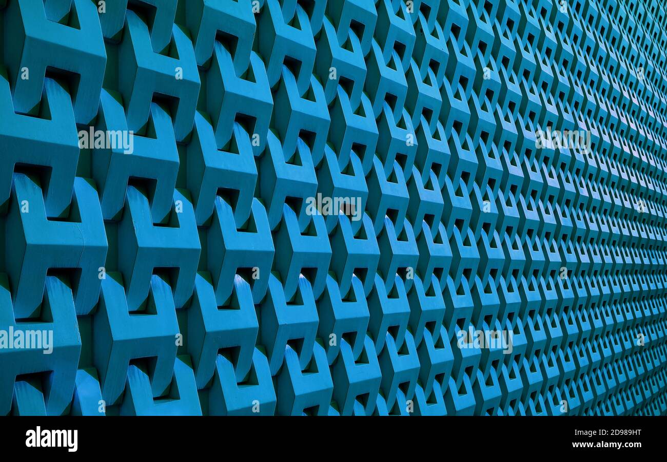 Cerulean Blue Colored 3D Pattern Wall Surface in Perspective for ...