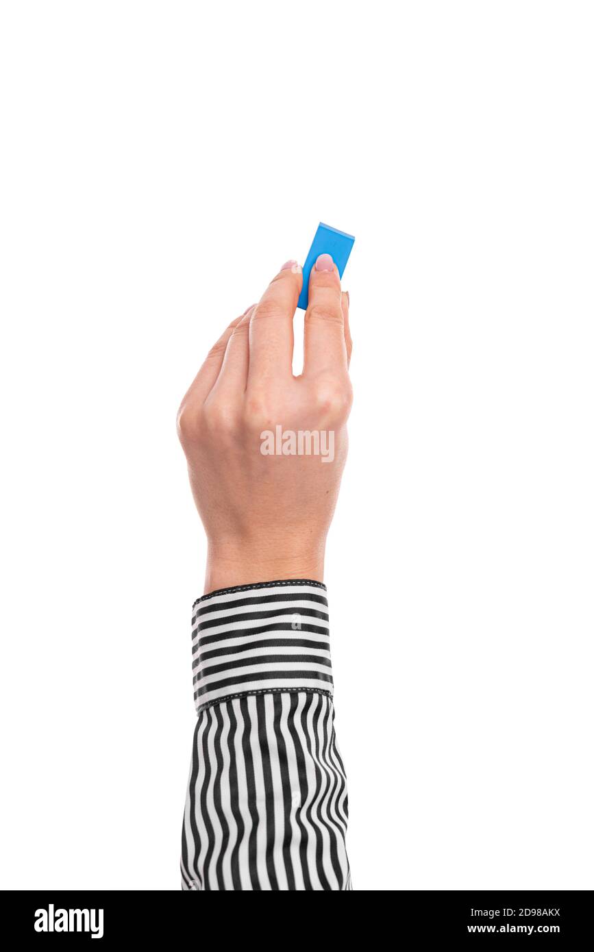 Female hand with eraser isolated on white Stock Photo - Alamy