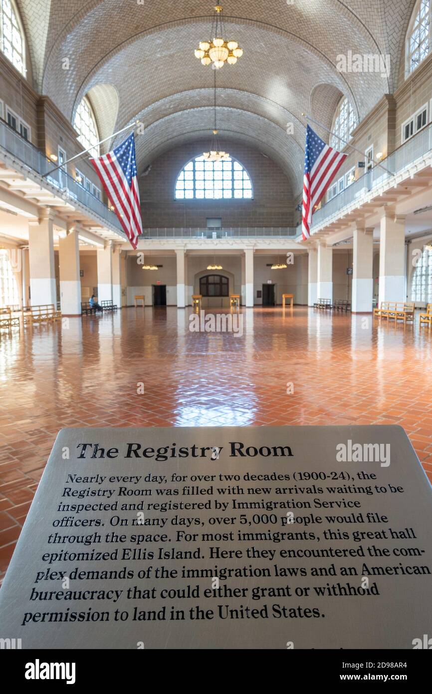 Ellis island great hall with flags hi-res stock photography and images ...