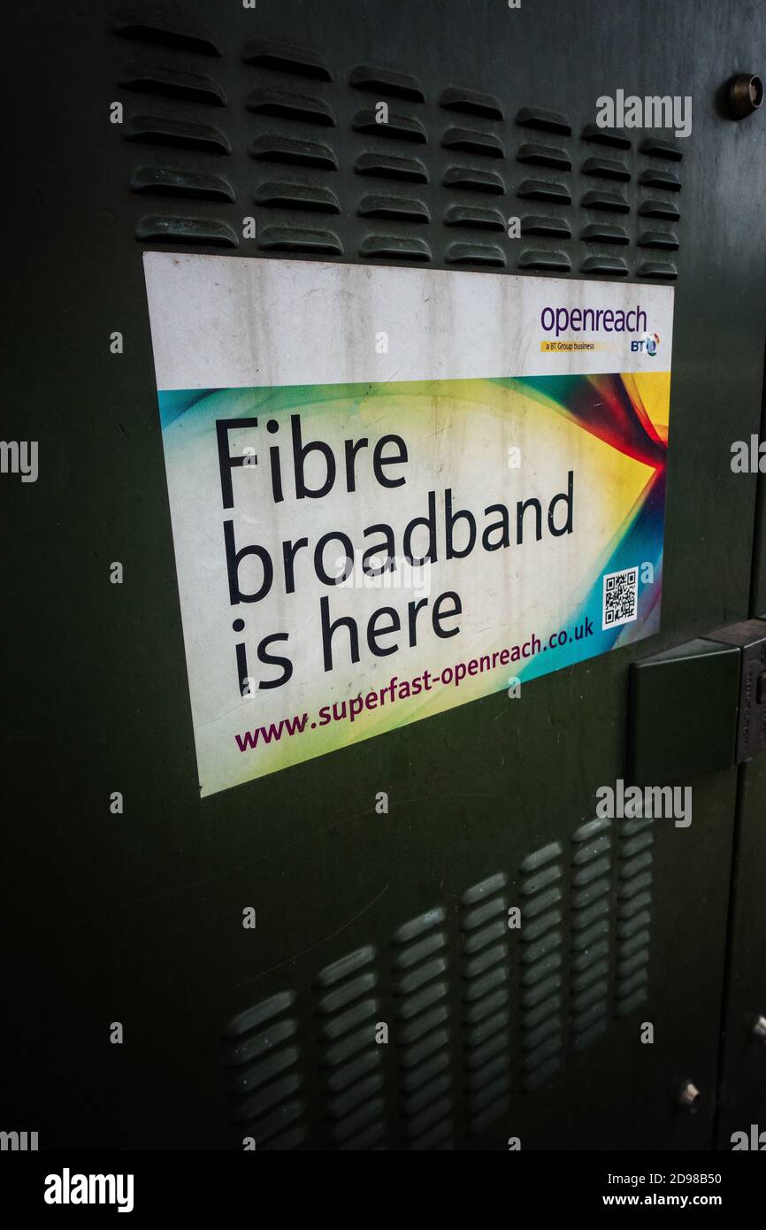Openreach Fibre Broadband is here sign Stock Photo - Alamy