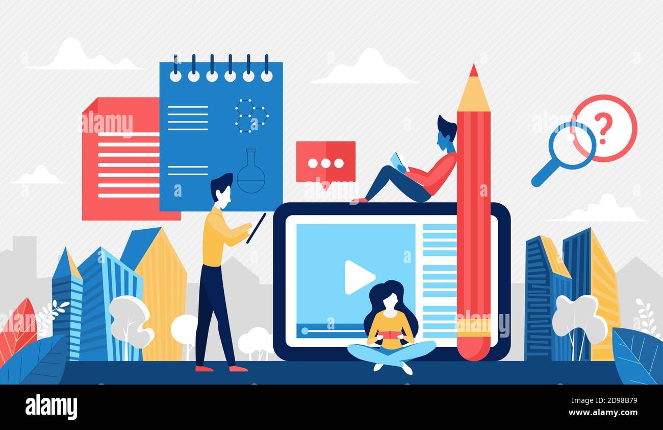 Digital science education concept vector illustration. Cartoon student ...