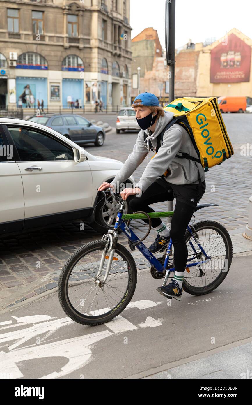 Glovo food delivery courier hi-res stock photography and images - Alamy