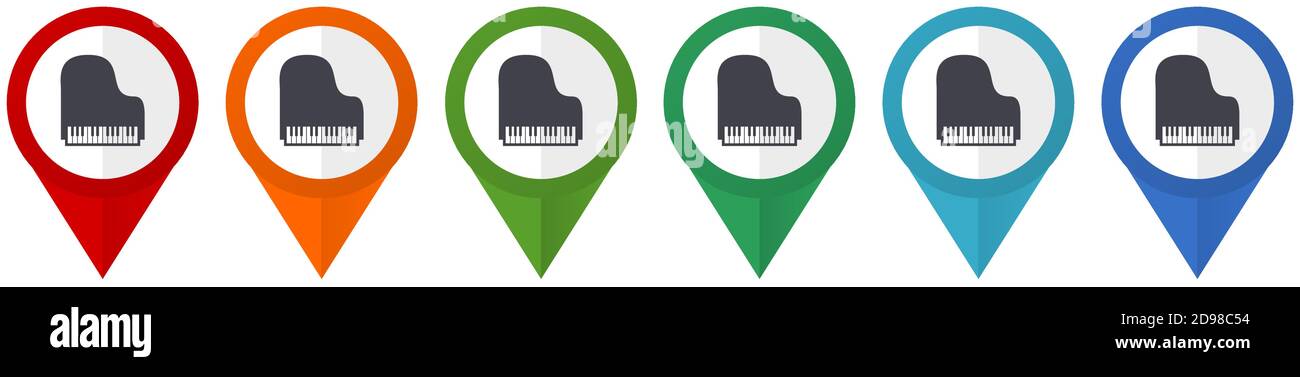 Piano, music vector pointers, set of colorful flat design icons ...
