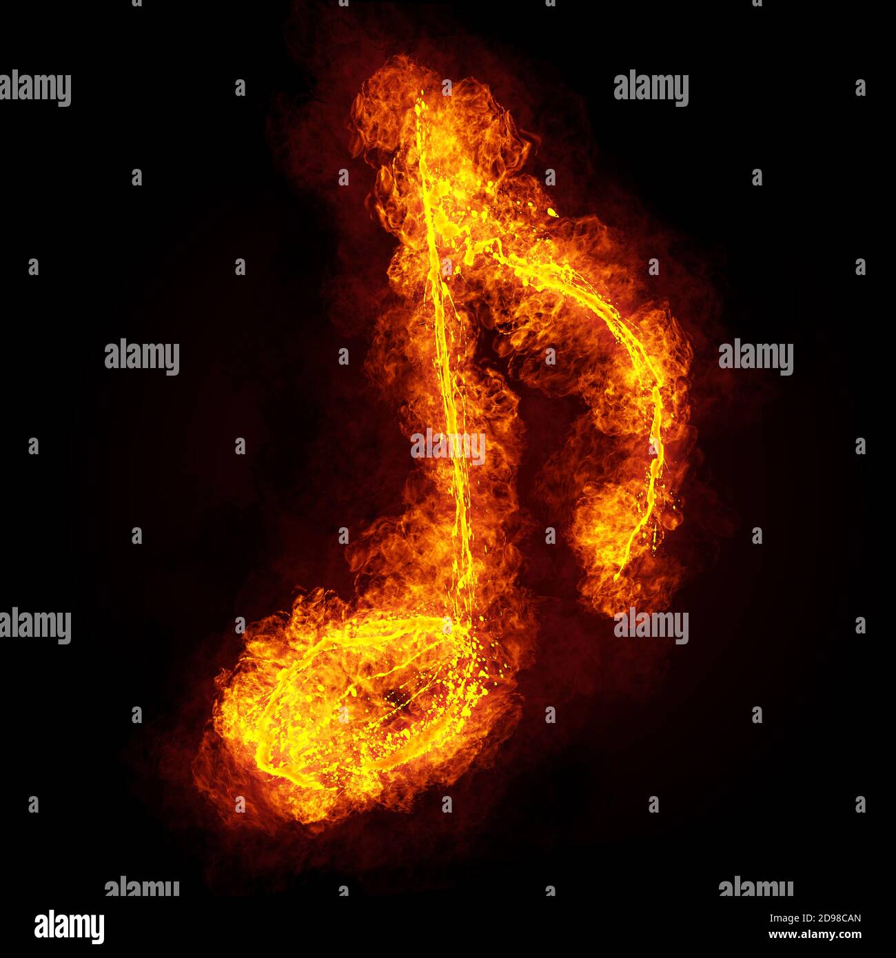 Fiery musical note symbol on black background Stock Photo - Alamy