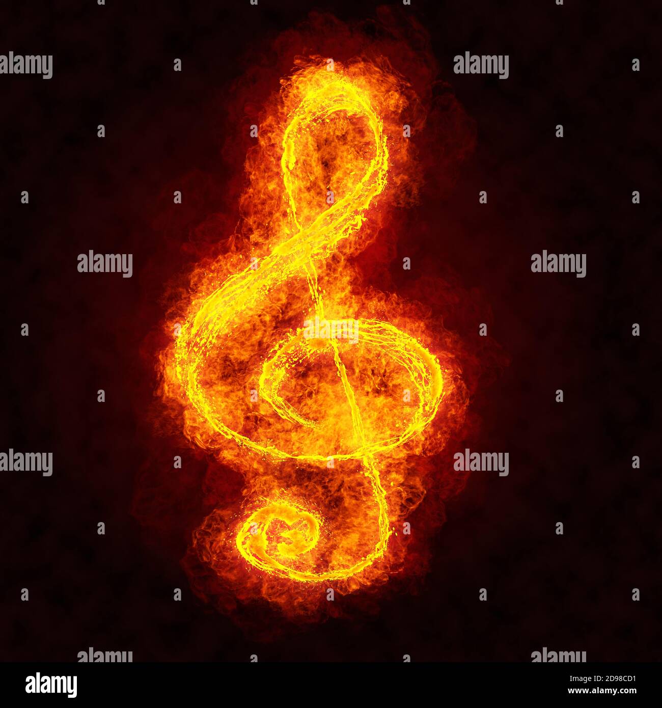 Fire treble clef. Flame musical note symbol on black background Stock ...