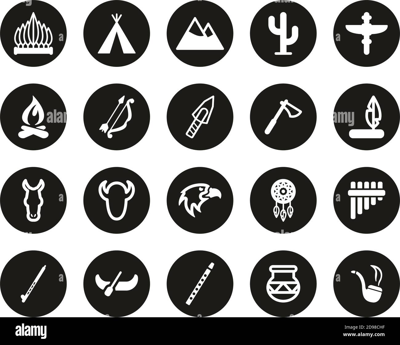 Native American Culture Icons White On Black Flat Design Circle Set Big Stock Vector Image & Art ...