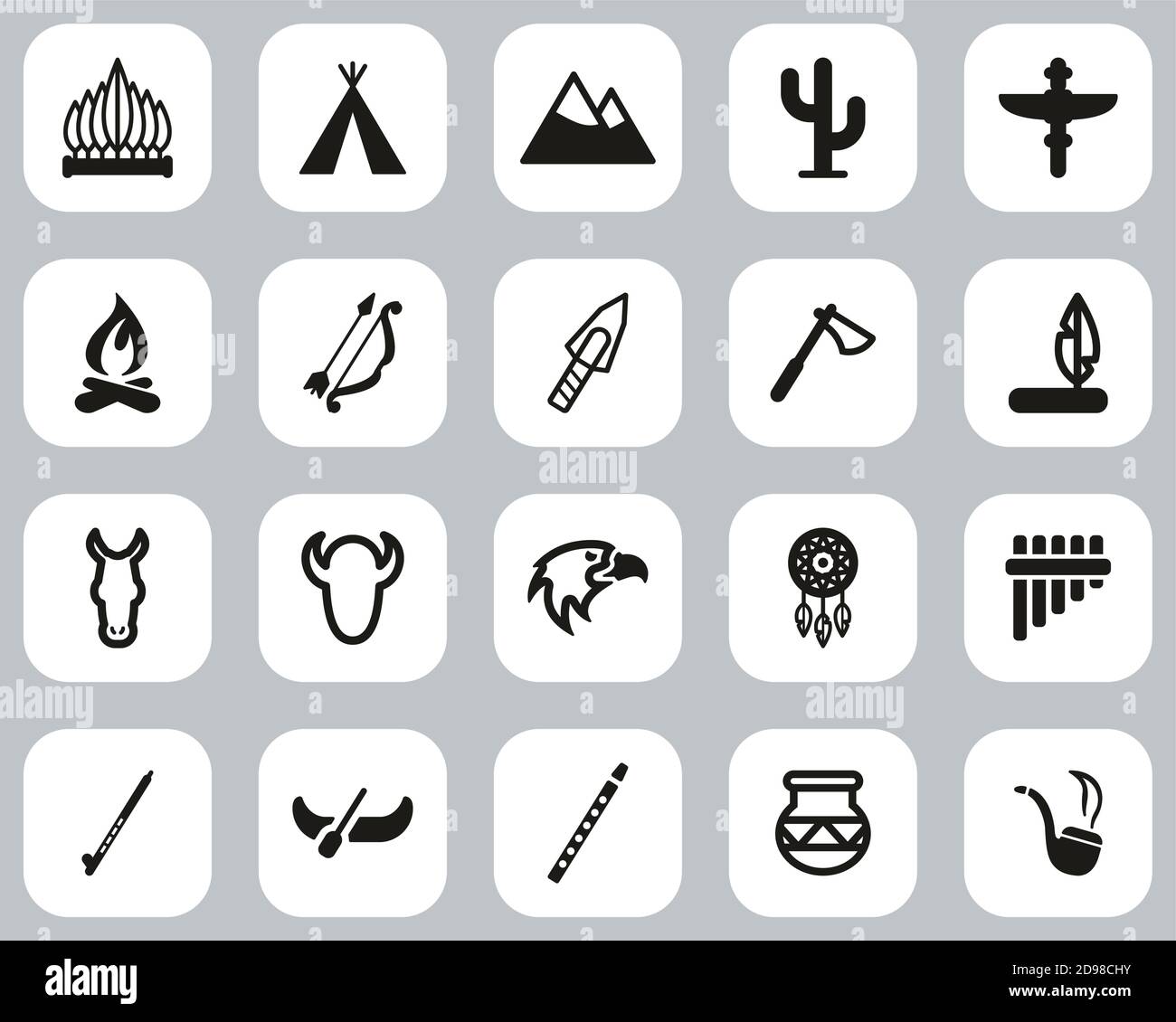 Native American Culture Icons Black & White Flat Design Set Big Stock ...