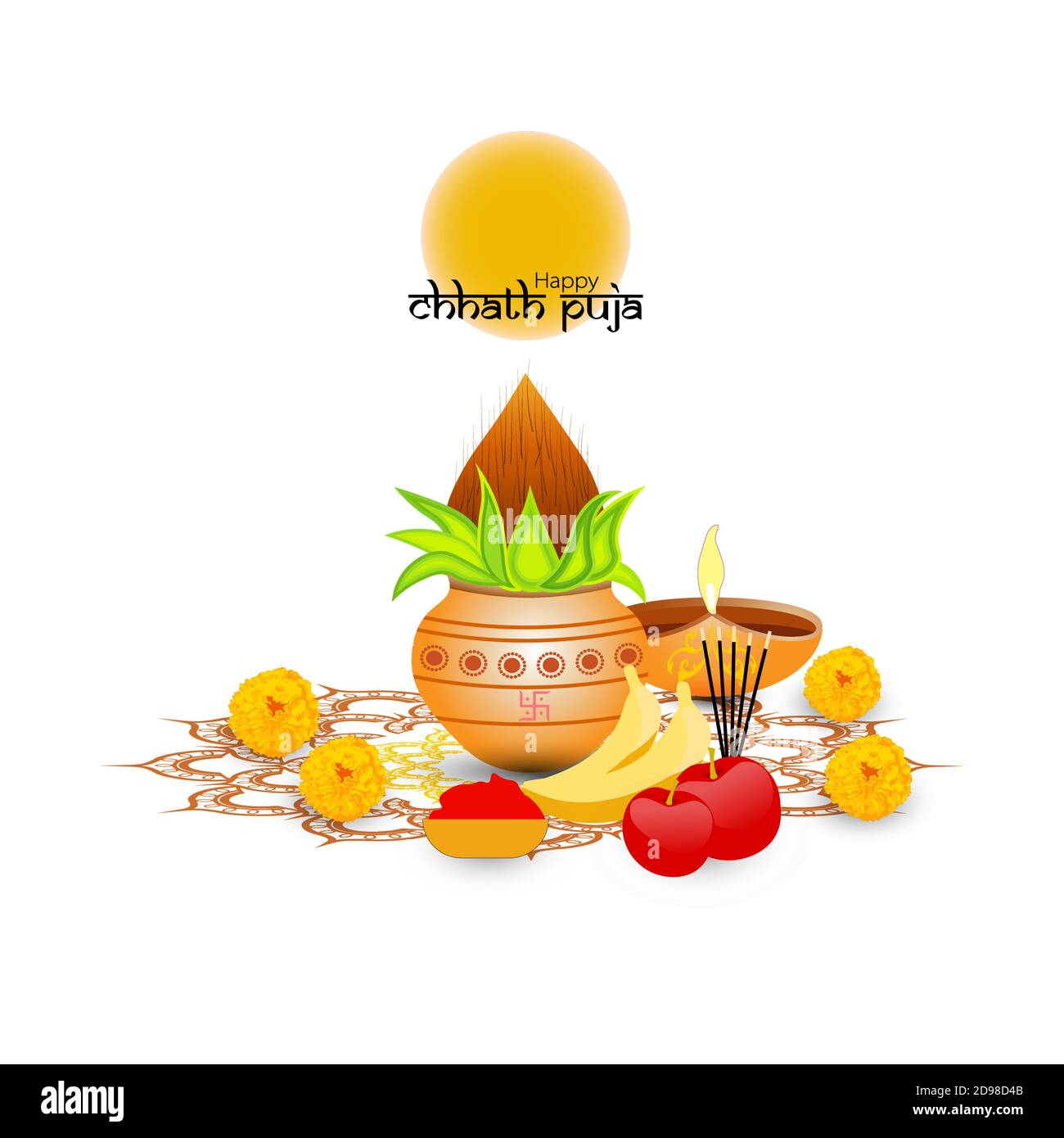 Vector Illustration of Sunrise and reflection on water. Chhath is an ...