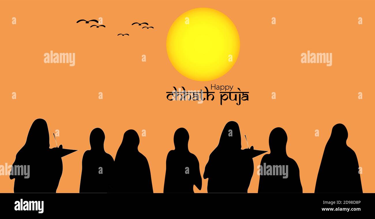 Vector Illustration of Sunrise and reflection on water. Chhath is an ...
