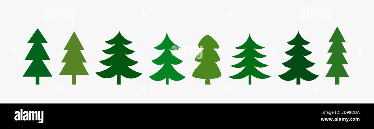 Green Christmas trees icons collection. Vector illustration border ...