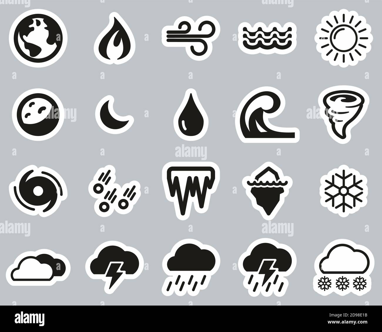Nature Elements Icons Black & White Sticker Set Big Stock Vector Image ...