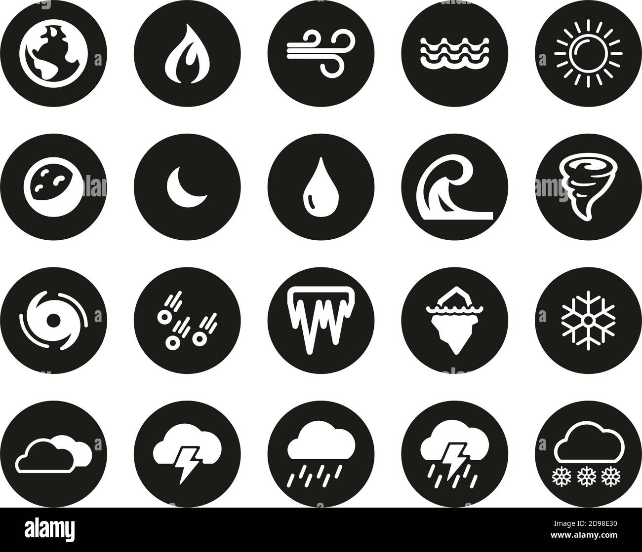 Nature Elements Icons White On Black Flat Design Circle Set Big Stock ...