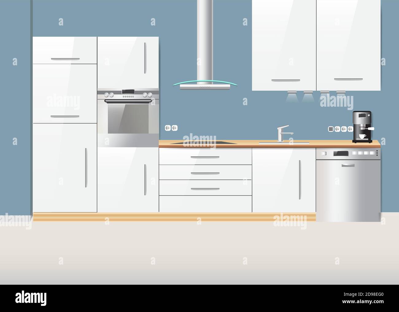 White kitchen interior with equipment concept vector ready for your use ...