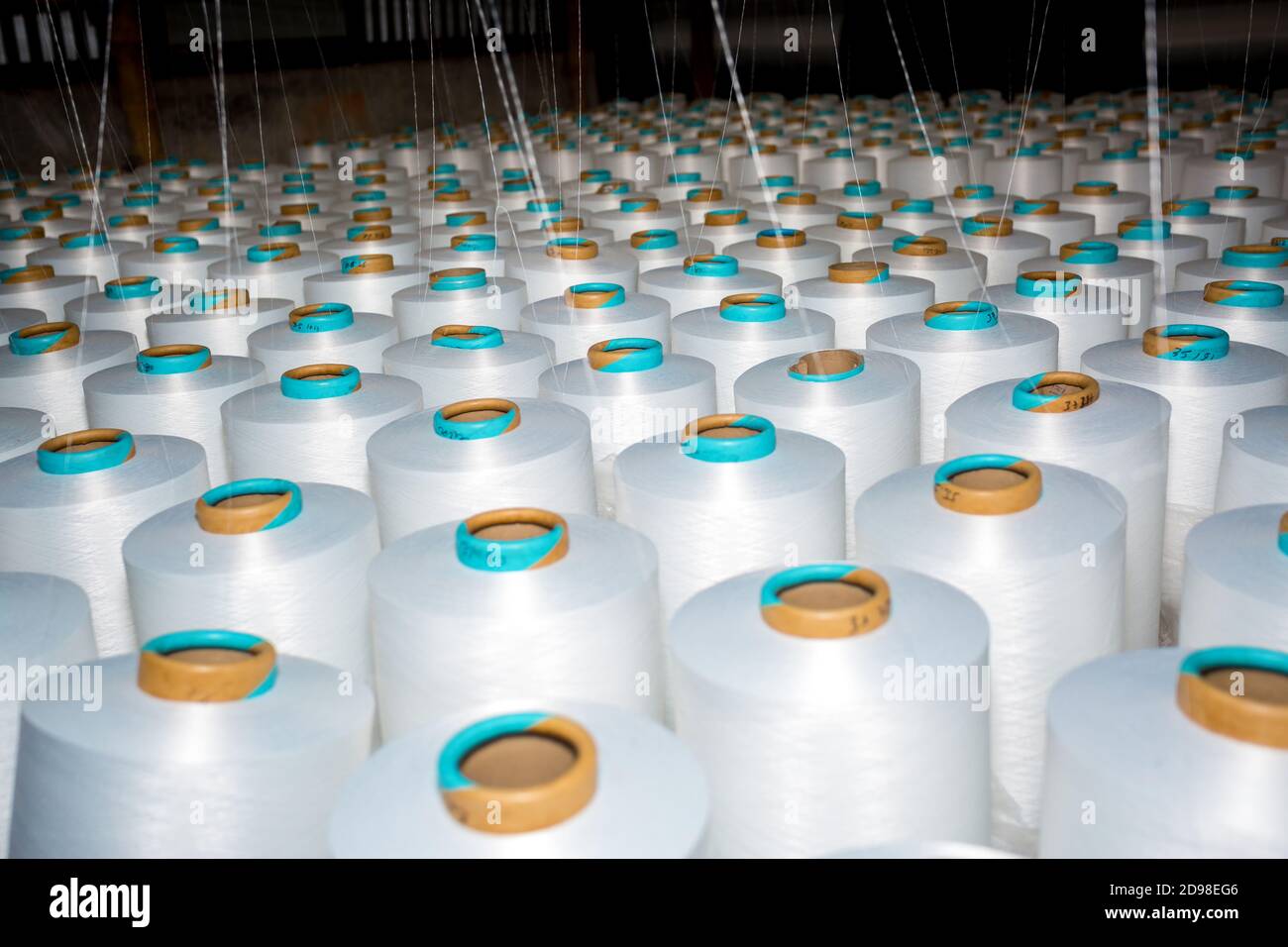 A pattern of white cotton spools with threads. An old system manual ...