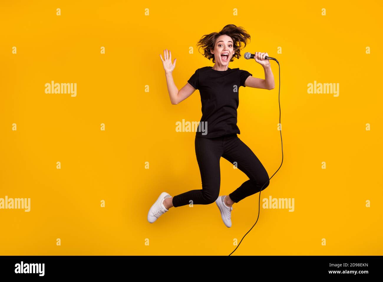 Full length body size view of attractive cheerful funky slim girl ...