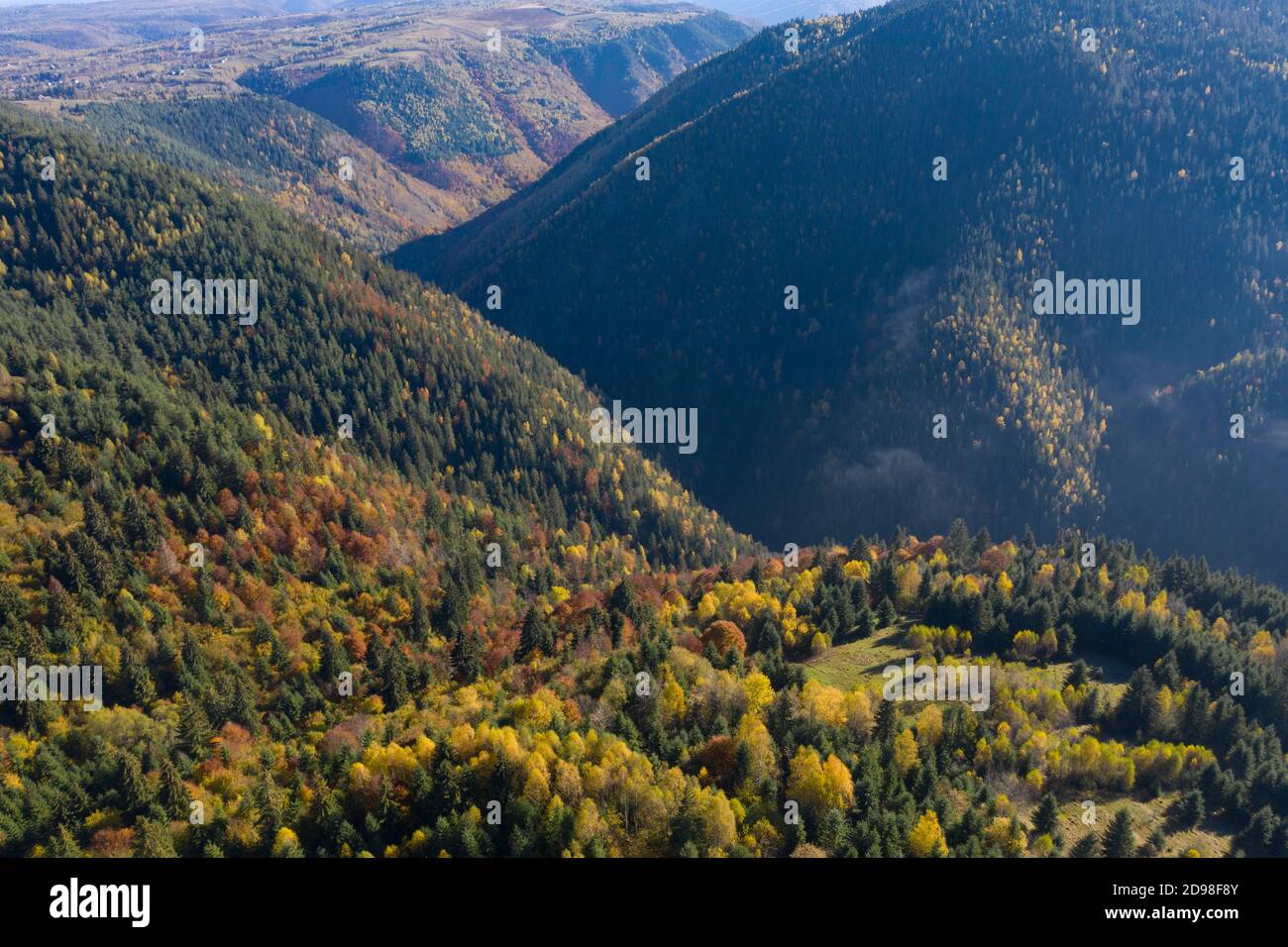 Seasonal autumn rural countryside panorama from above, aerial drone ...