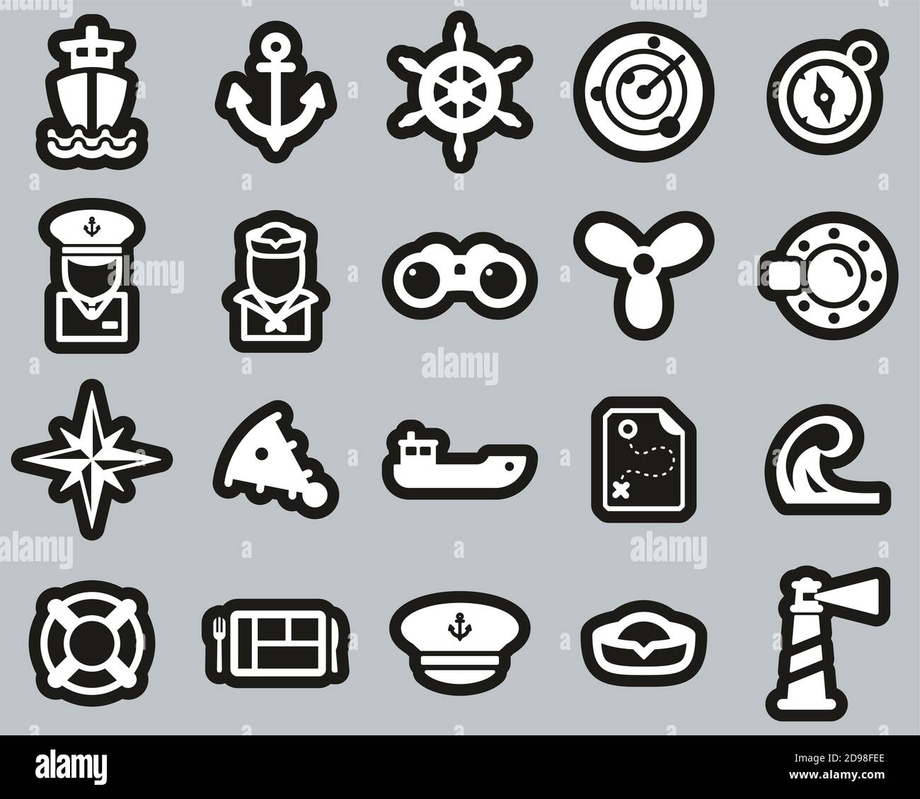 Nautical Vessel & Equipment Icons White On Black Sticker Set Big Stock ...