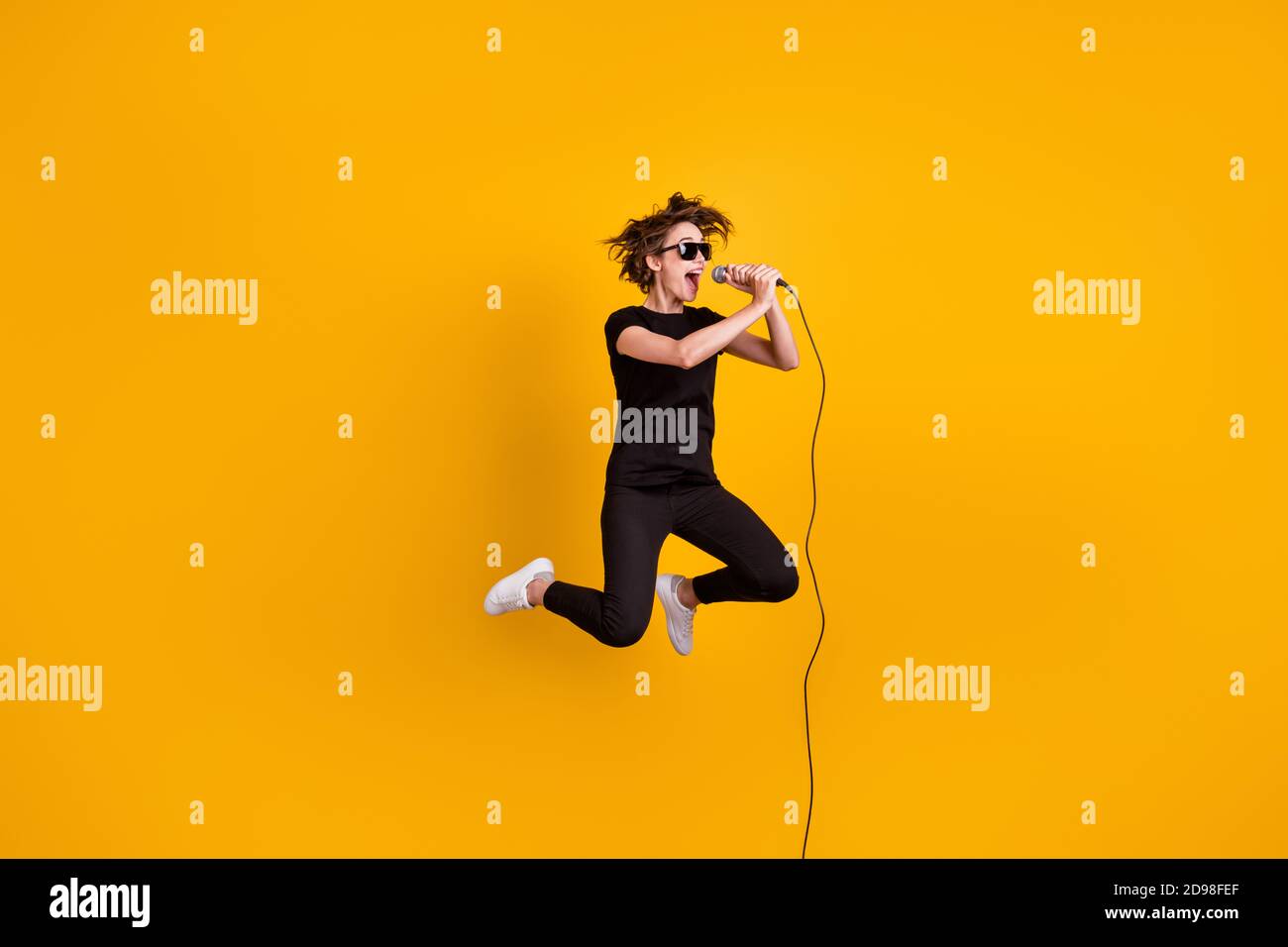 Full length body size view of attractive funky talented cheerful girl ...