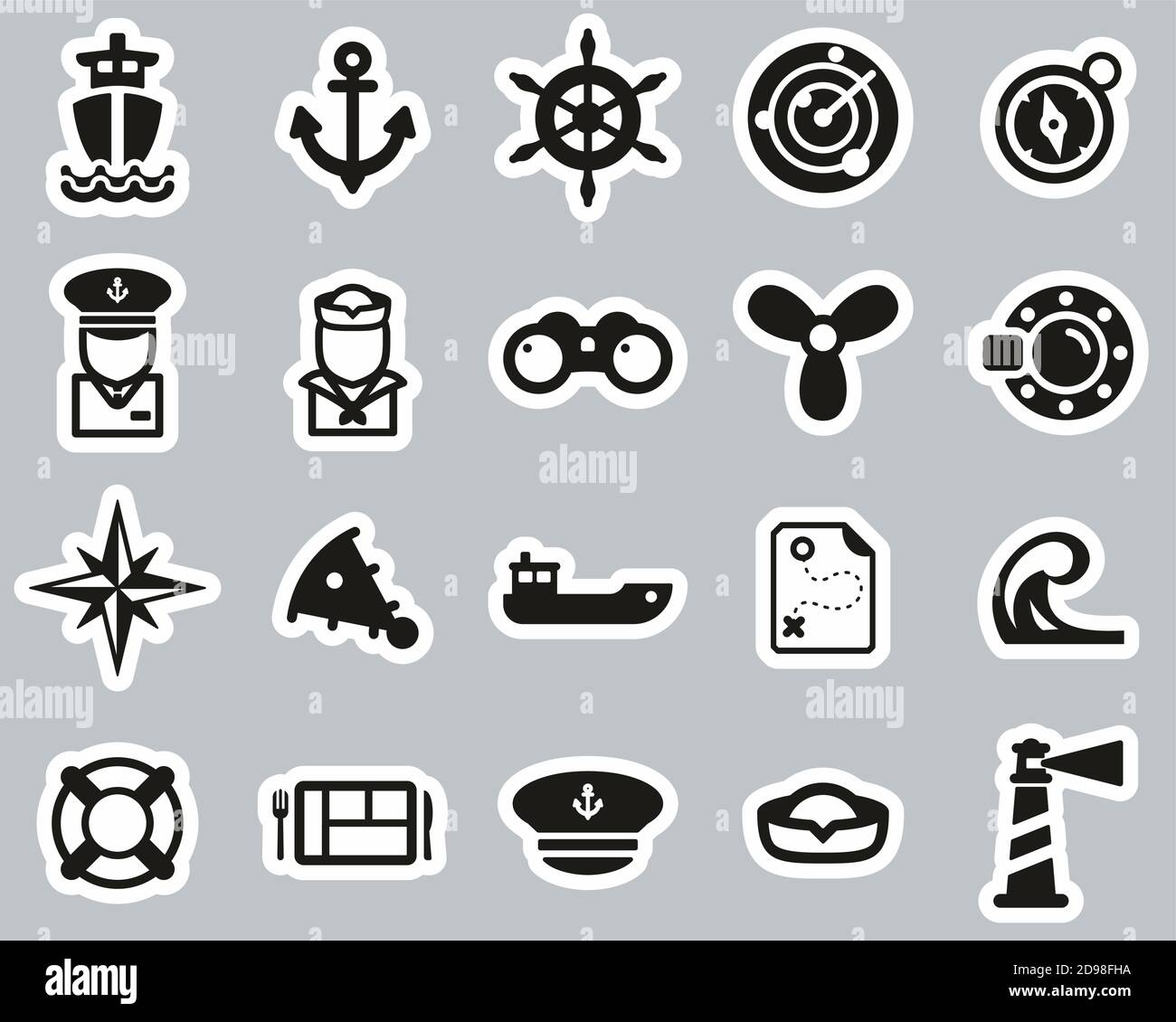 Nautical Vessel & Equipment Icons Black & White Sticker Set Big Stock ...