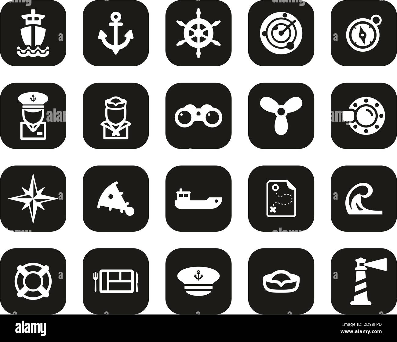 Nautical Vessel & Equipment Icons White On Black Flat Design Set Big ...