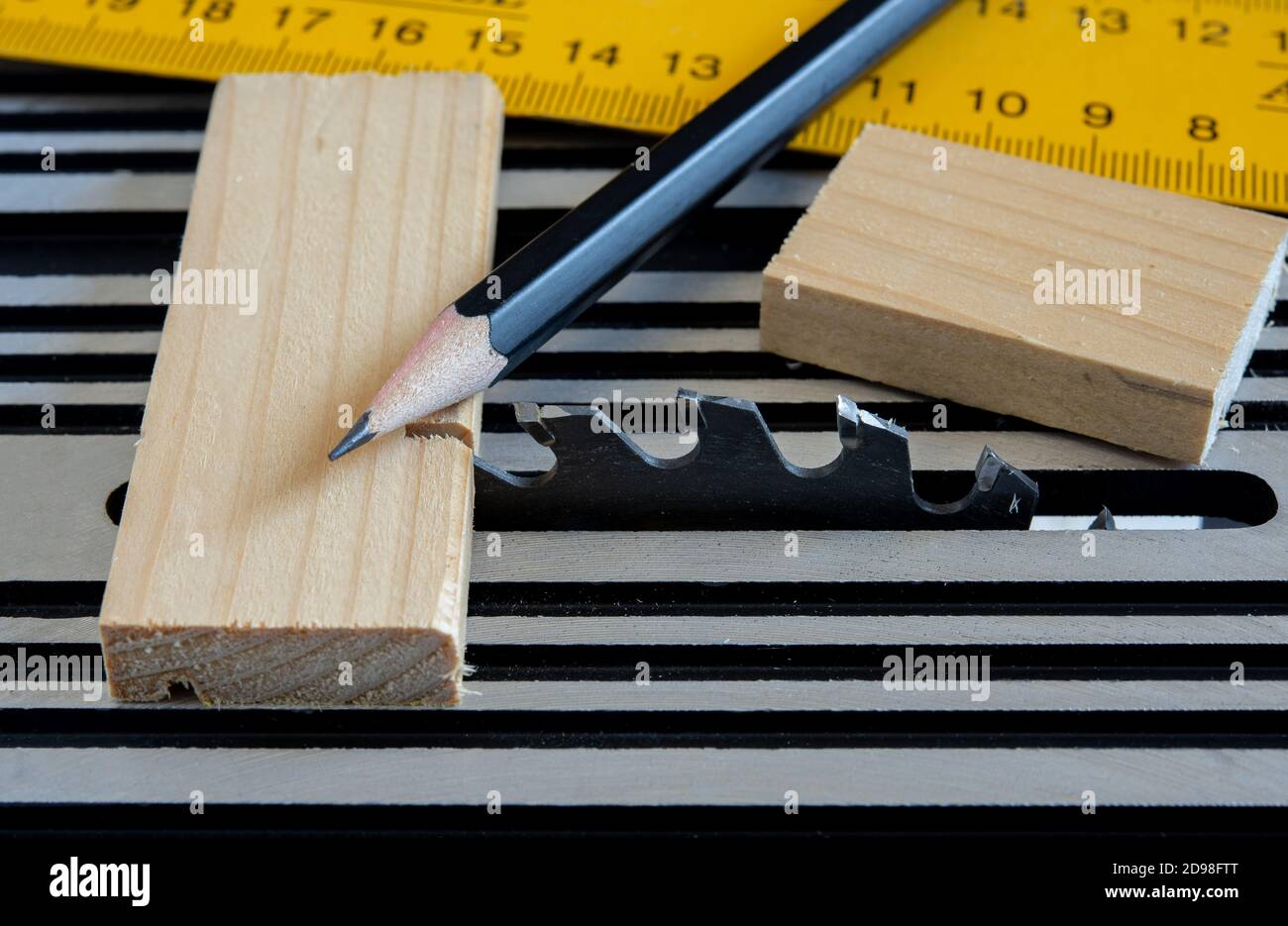Small carpentry items for DIY, with circular saw, ruler and pencil ...