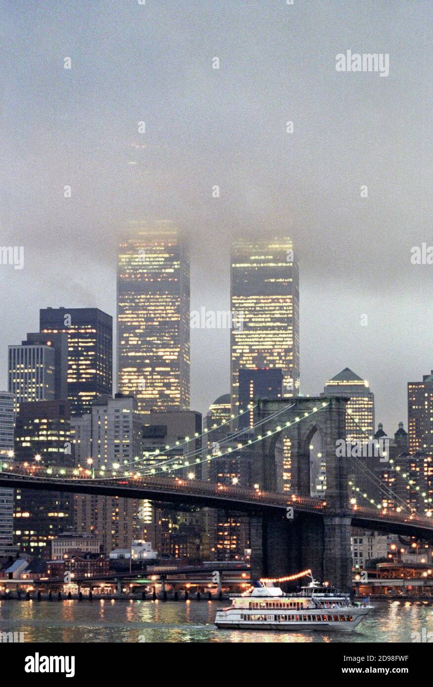 A foggy view of Lower Manhattan as seen from the rooftop of a Brooklyn ...