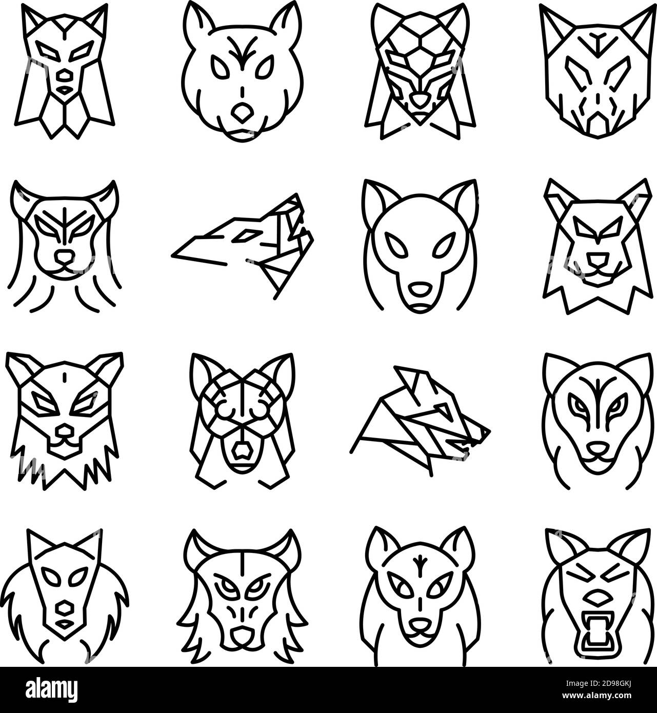 Wolf icons set. Outline set of wolf vector icons for web design ...
