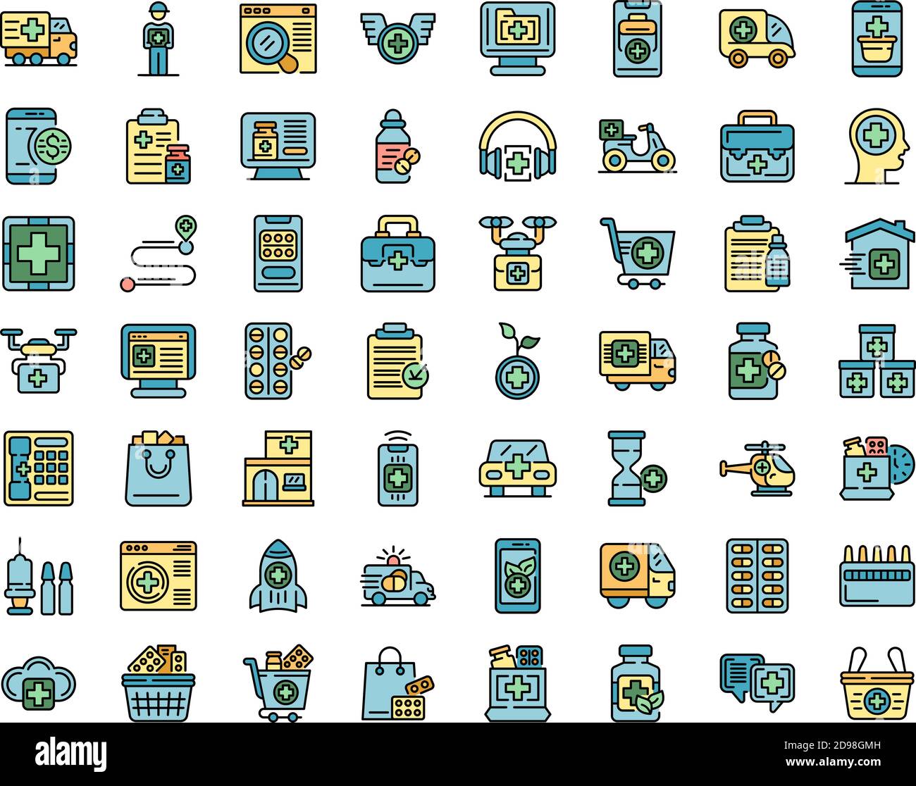 Drug delivery icons set. Outline set of drug delivery vector icons thin ...