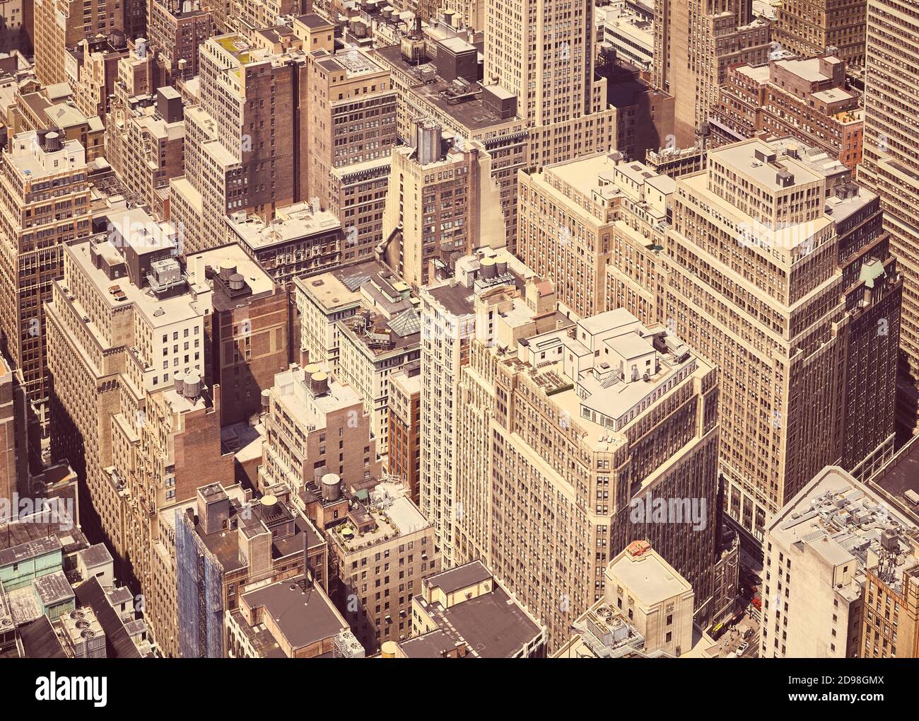 Aerial view of residential buildings in New York City, sepia color ...
